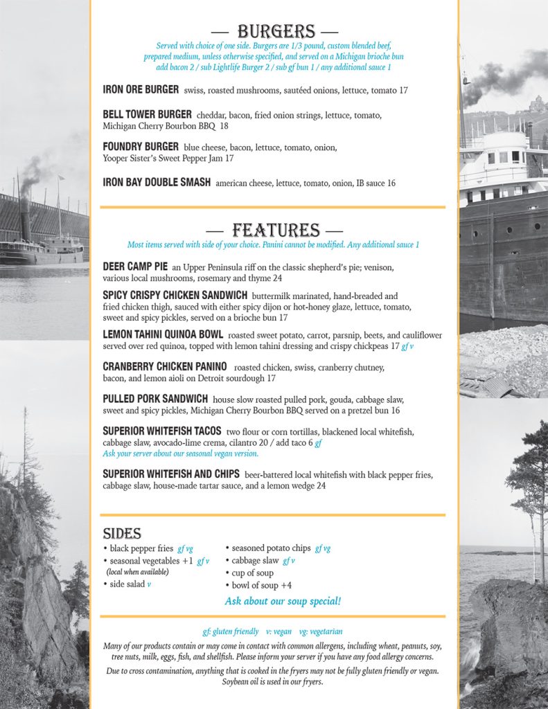 Menu - Iron Bay Restaurant & Drinkery
